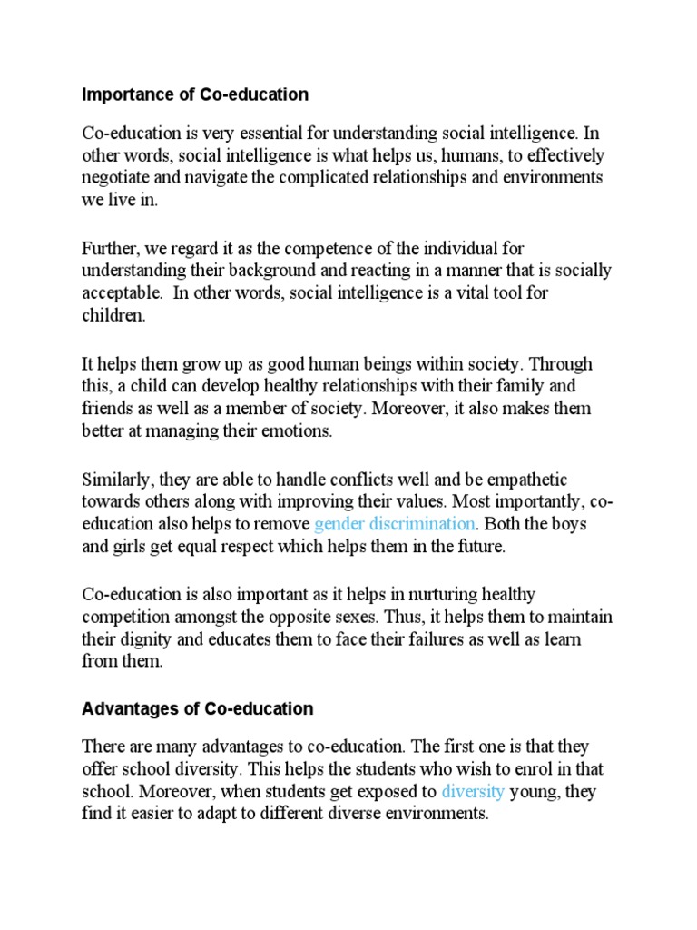 Benefits and Importance of Co-education | PDF