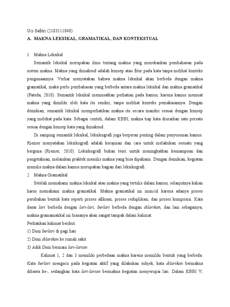 Makna Leksikal Gramatikal Kontekstual | PDF