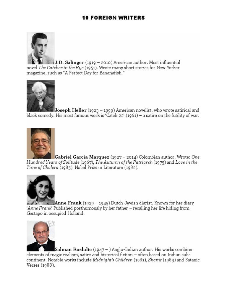 10 Foreign Writers With Description | PDF | George Eliot | Writers