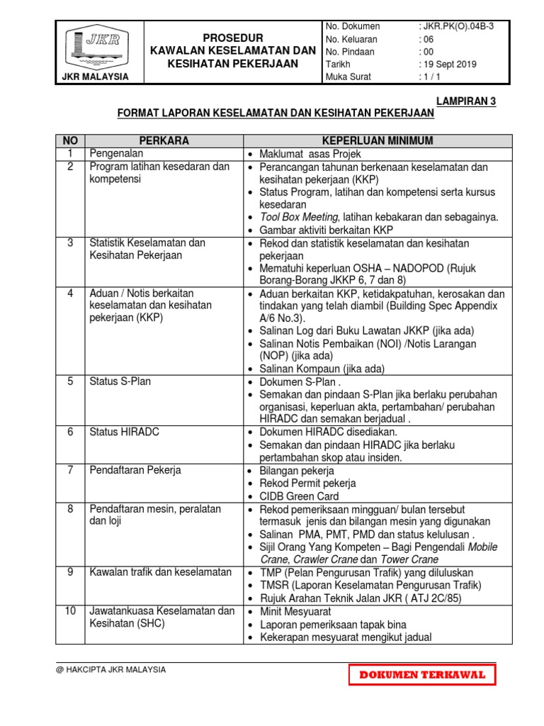 JKR - PK (O) .04B-3 - Lampiran 3-Format Laporan Keselamatan Dan Kesihatan Pekerjaan | PDF