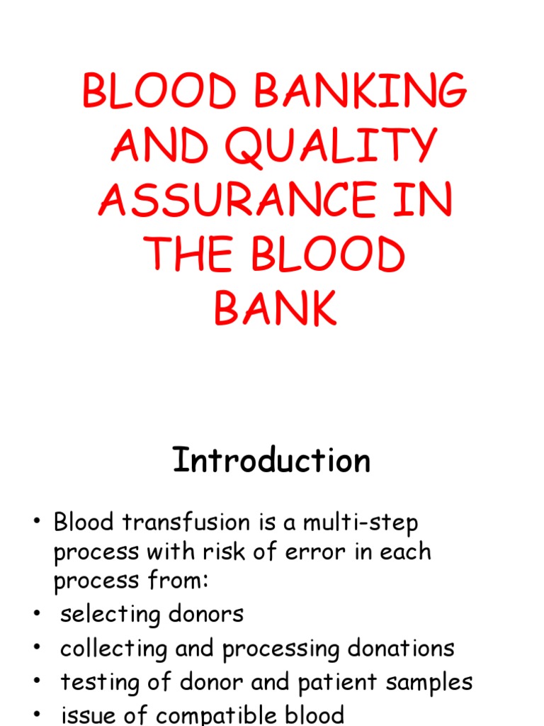 Blood Banking Quality Assurance Guide | PDF | Blood Donation | Blood ...