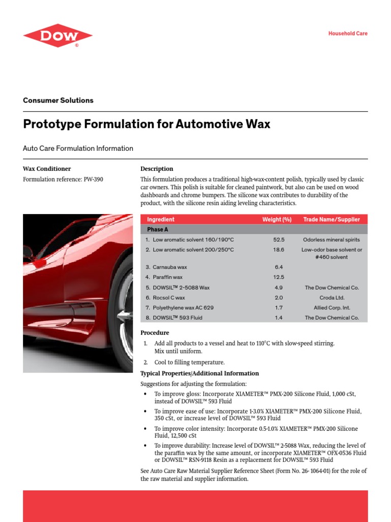 26 1617 01 Prototype Formulation Automotive Wax PW 390 | PDF | Wax ...