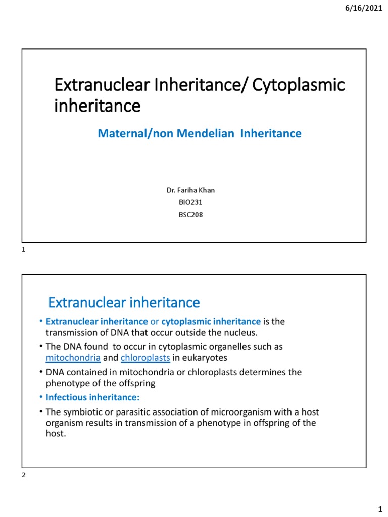 Cytoplasmic inheritance-BIO-231-FK | PDF | Mitochondrial Dna ...