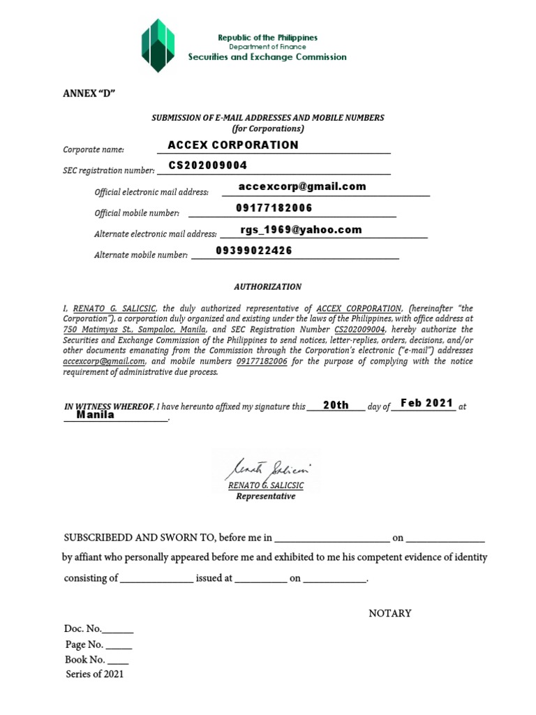 2020form - MC28s2020-Annexes E - Accex | PDF | Civil Law (Common Law ...
