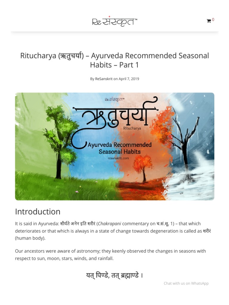 Ritucharya (ऋतुचर्या) - Ayurveda Recommended Seasonal Habits - Part 1 ...