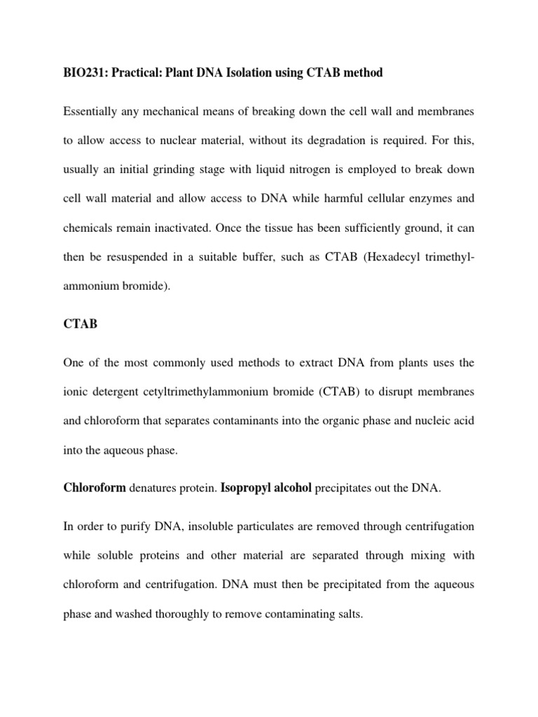 Practical - BIO231-DNA Extraction | PDF | Precipitation (Chemistry) | Solubility