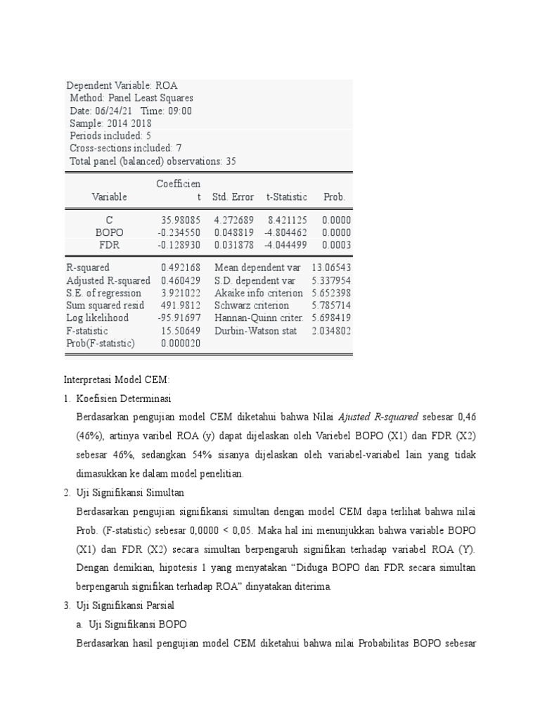 Interpretasi Hasil Model CEM Eviews10 | PDF | Sains & Matematika ...