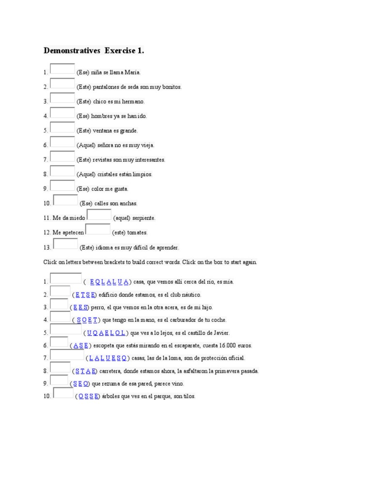 Demonstratives Exercise With Answers | PDF | Entretenimiento (general)