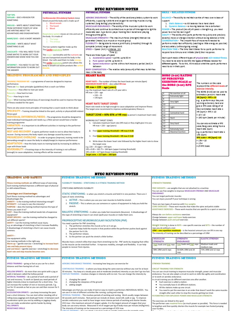 Sport BTEC Revision Notes | PDF | Heart Rate | Physical Fitness