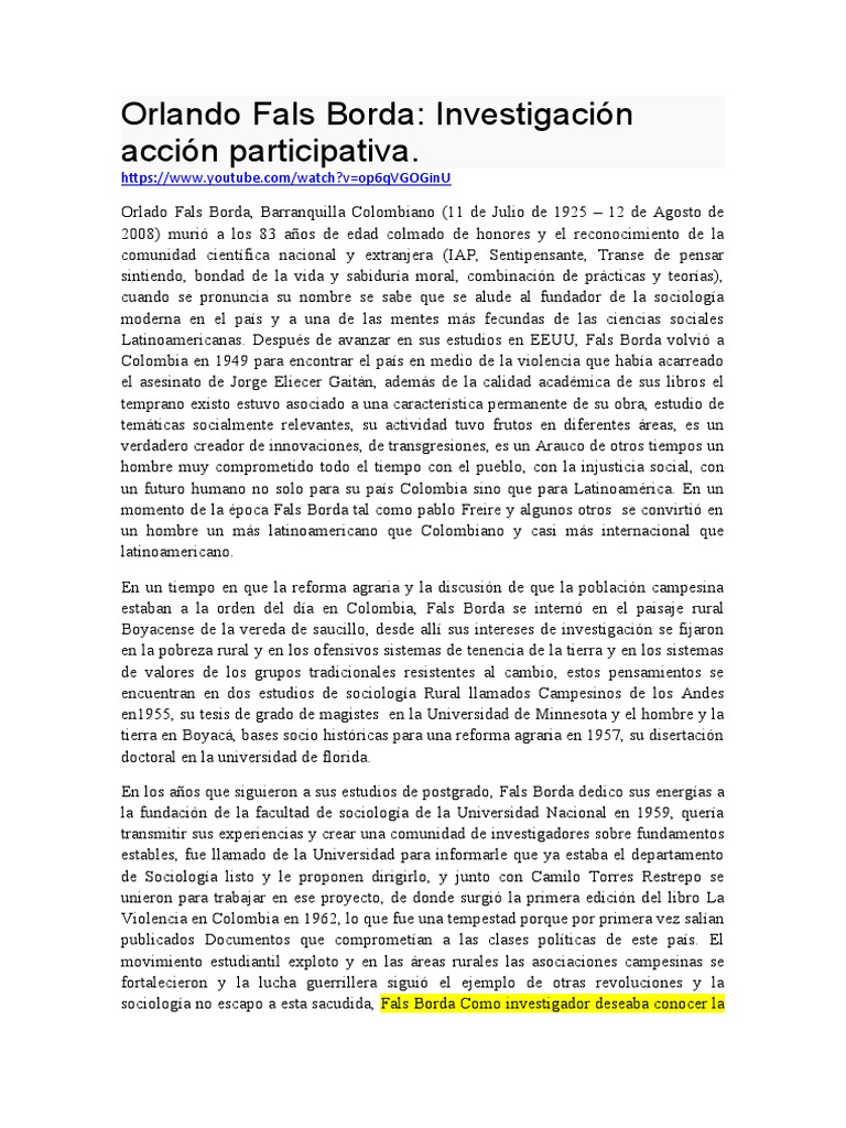 Orlando Fals Borda | PDF | Colombia | Conocimiento