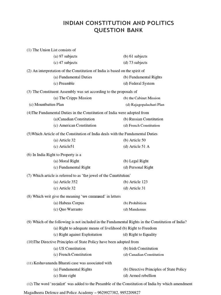 Indian Polity Test - 1 Magadheera | PDF | Supreme Court Of India | Writ