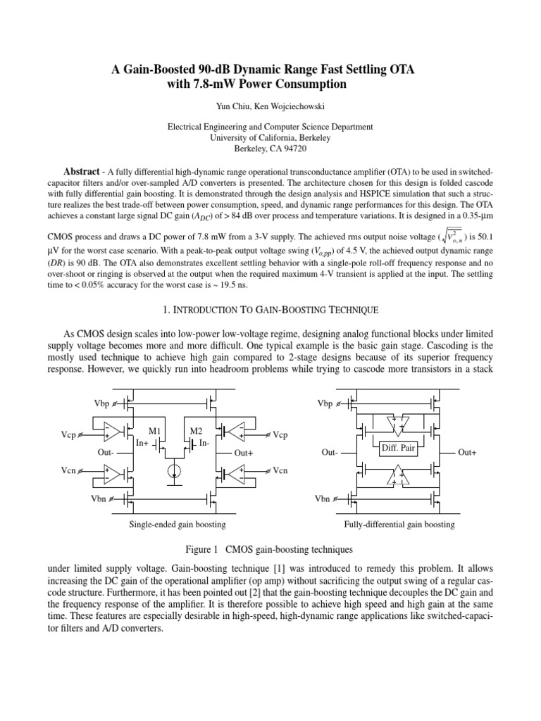90-dB Dynamic Range OTA with Gain Boosting | PDF | Amplifier ...