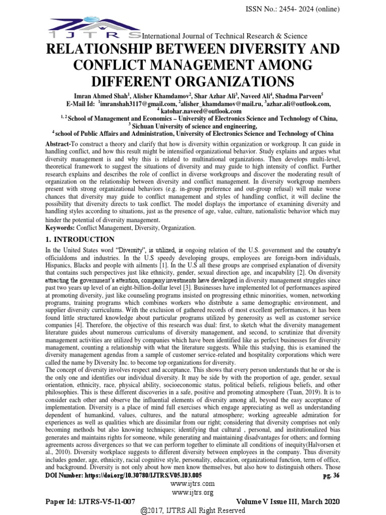 Relationship Between Diversity and Conflict Management Among Different ...