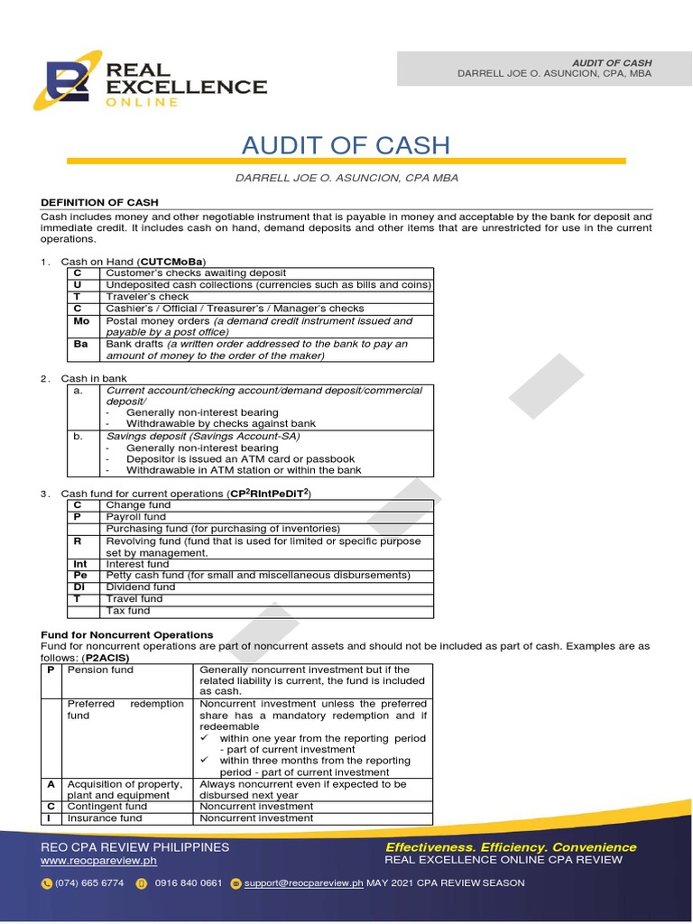 Audit of Cash: Darrell Joe O. Asuncion, Cpa Mba | PDF | Securities ...