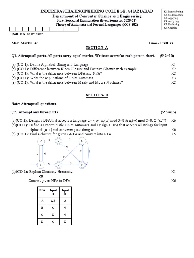 TAFL 1st Sessional | PDF | String (Computer Science) | Models Of Computation