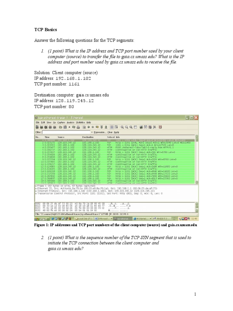 Answer The Following Questions For The Tcp Segments Pdf Transmission Control Protocol 