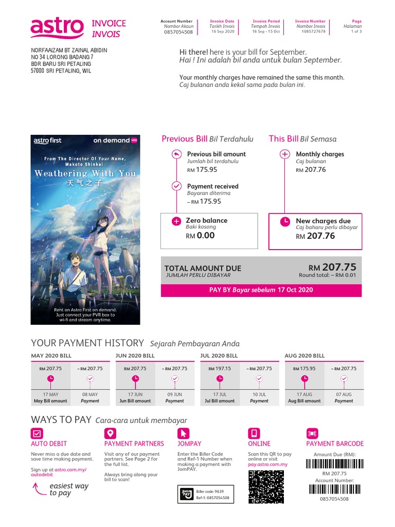 Sample Bil Astro (Satelite TV Di Malaysia) | PDF | Payments | Services ...