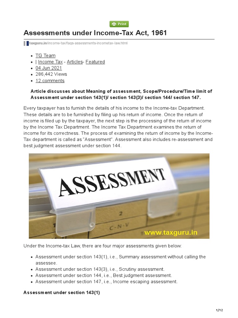 Income Tax Assessments Explained | PDF | Taxpayer | Tax Deduction