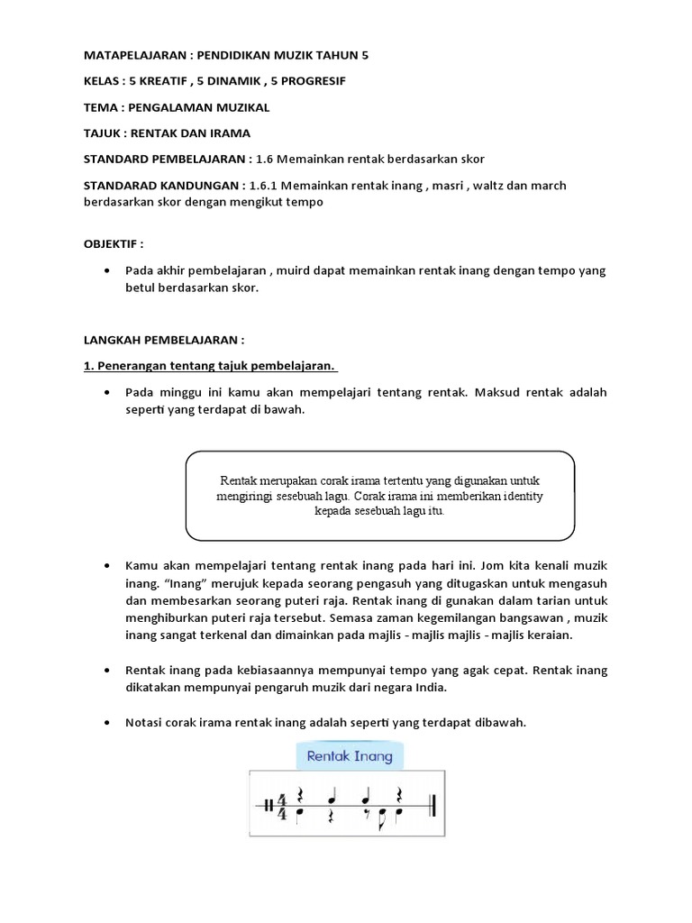 Nota Rentak Inang | PDF