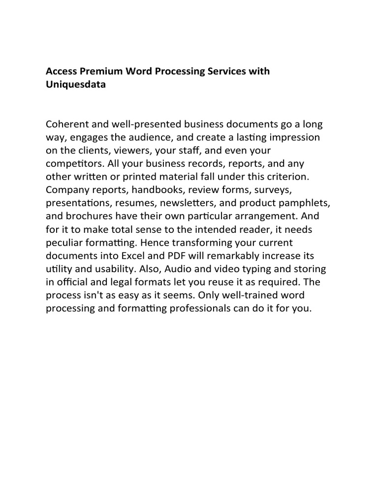 Access Premium Word Processing Services With Uniquesdata | PDF