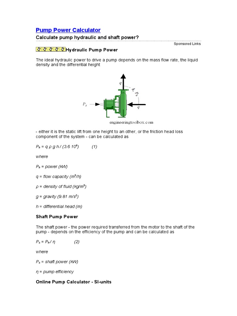 Pump Power Calculator | PDF