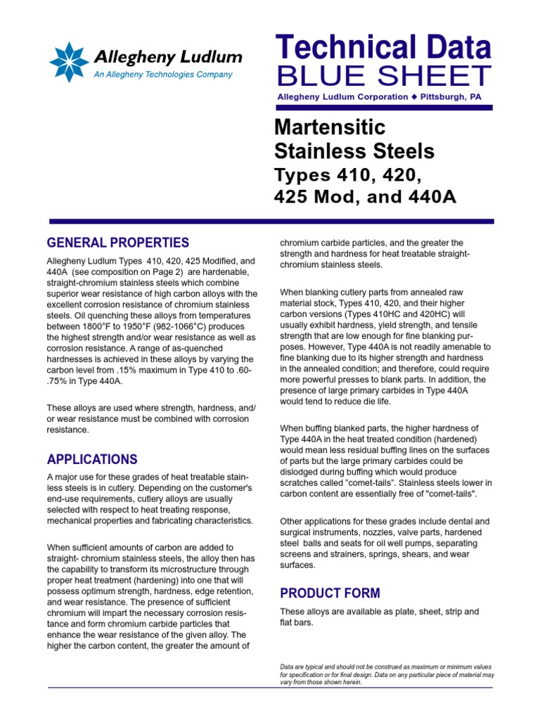Technical Data: Blue Sheet | PDF | Heat Treating | Stainless Steel