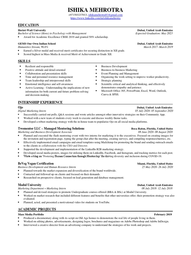 Ishika Resume | Download Free PDF | Linked In | Advertising