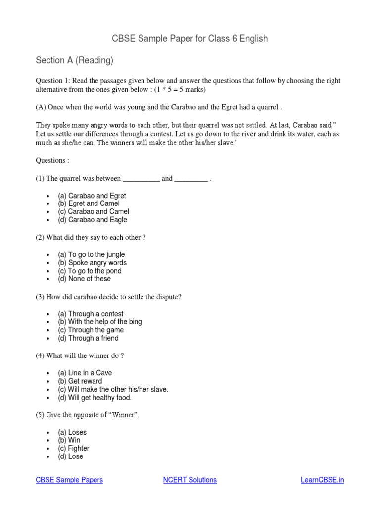 CBSE Sample Papers For Class 6 English | PDF | English Grammar ...