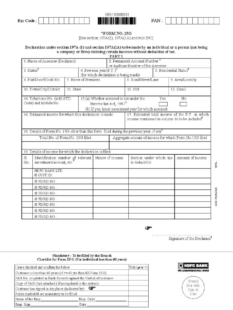 15 G Form (Blank) | PDF