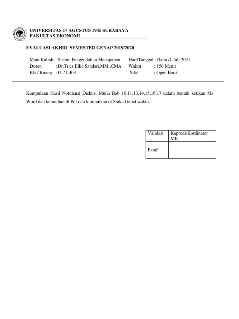 SOAL UAS SPM - 1 Juli 2021 - U | PDF | Pengelolaan Keuangan & Uang