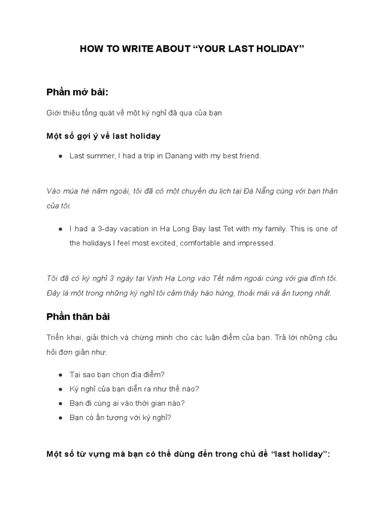 How To Write About "Your Last Holiday" | PDF