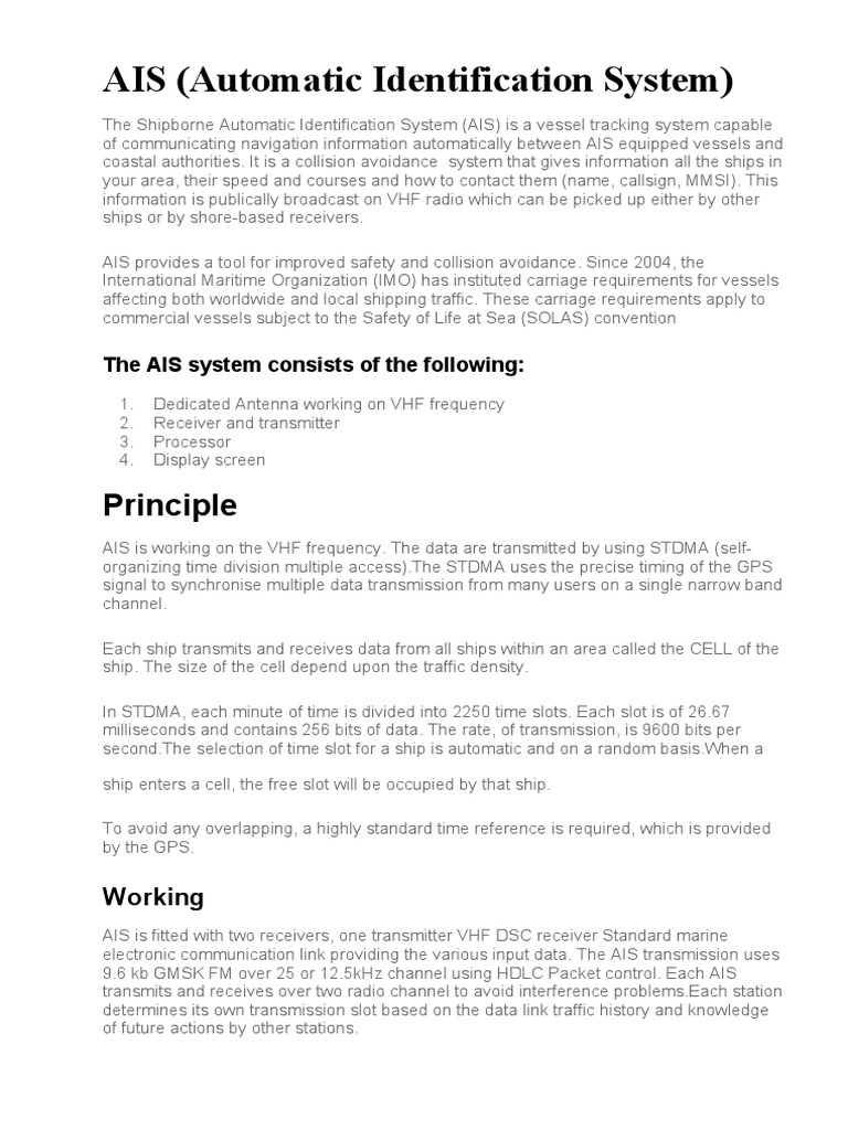 AIS (Automatic Identification System) : Principle | PDF ...