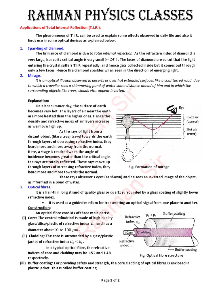 Applications of Total Internal Reflection | PDF | Optical Fiber ...