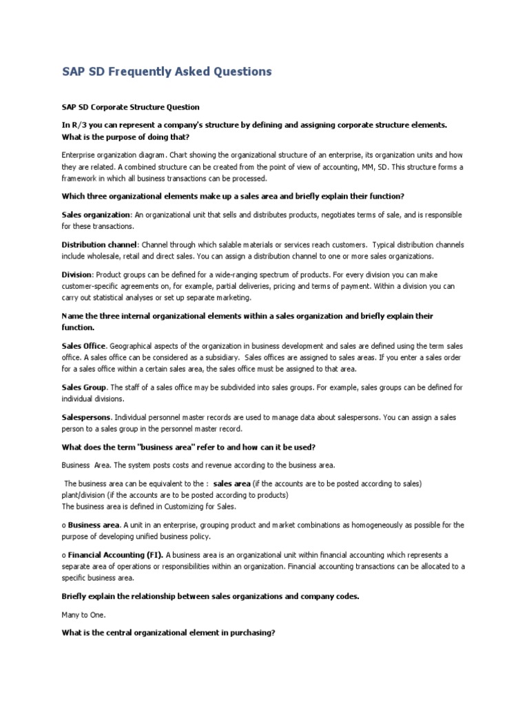SAP SD Frequently Asked Questions1 | PDF | Sales | Business