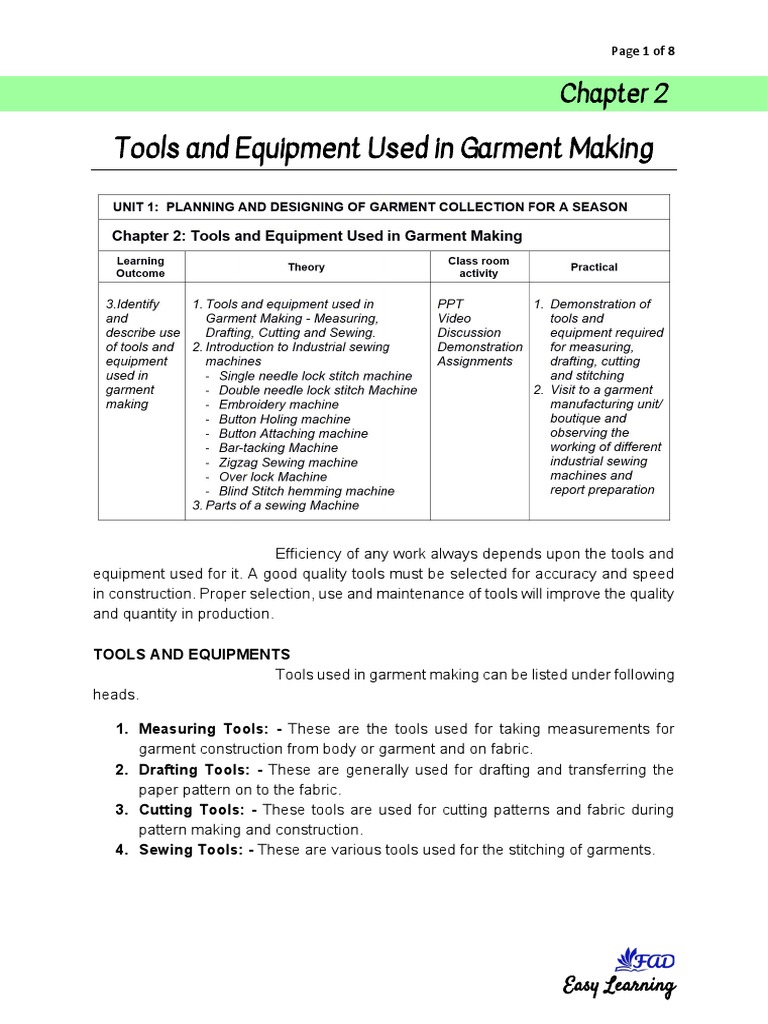 Students Notes - AFD - I Year - 02 - Tools & Equipment Used in Garment ...