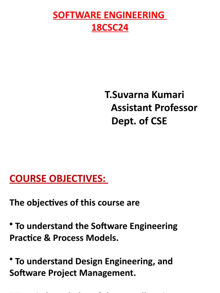 Software Engineering 18CSC24: T.Suvarna Kumari Assistant Professor Dept ...