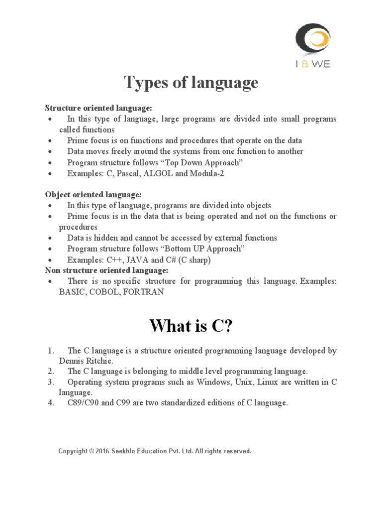 Introduction To A Programming Language | PDF | Data Type | C ...