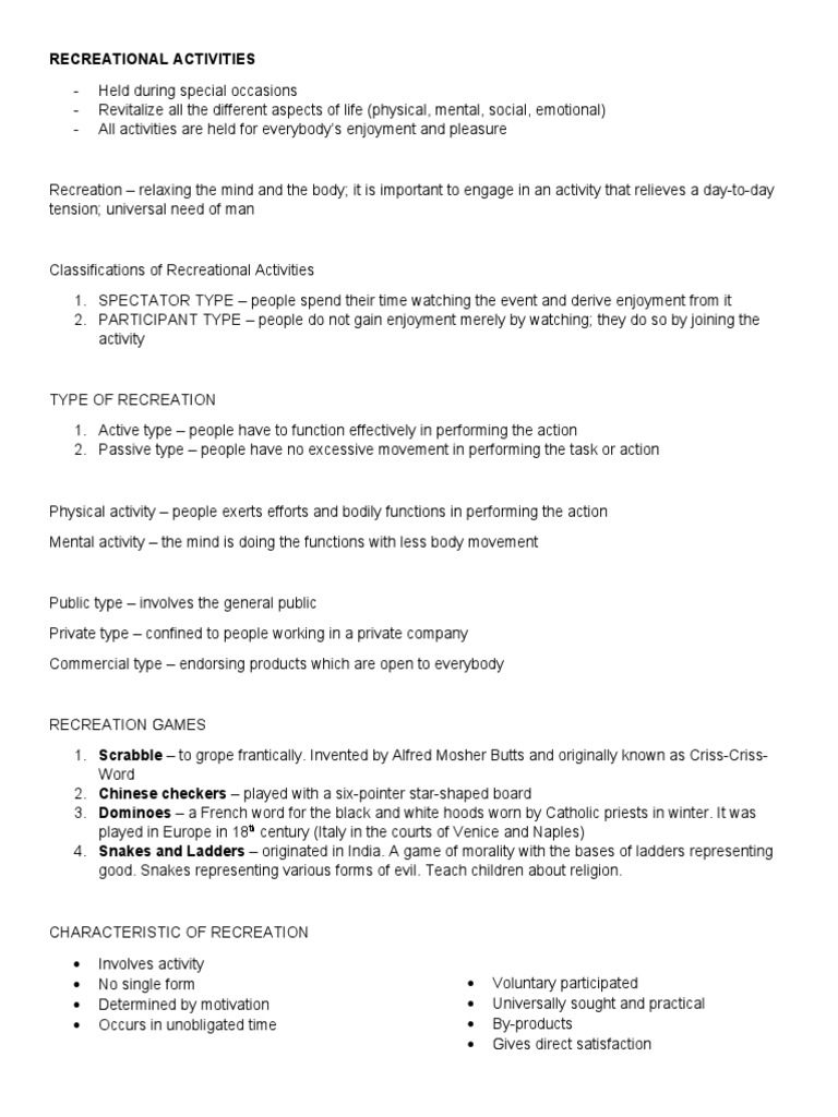 Recreational Activities | PDF | Recreation | Sports