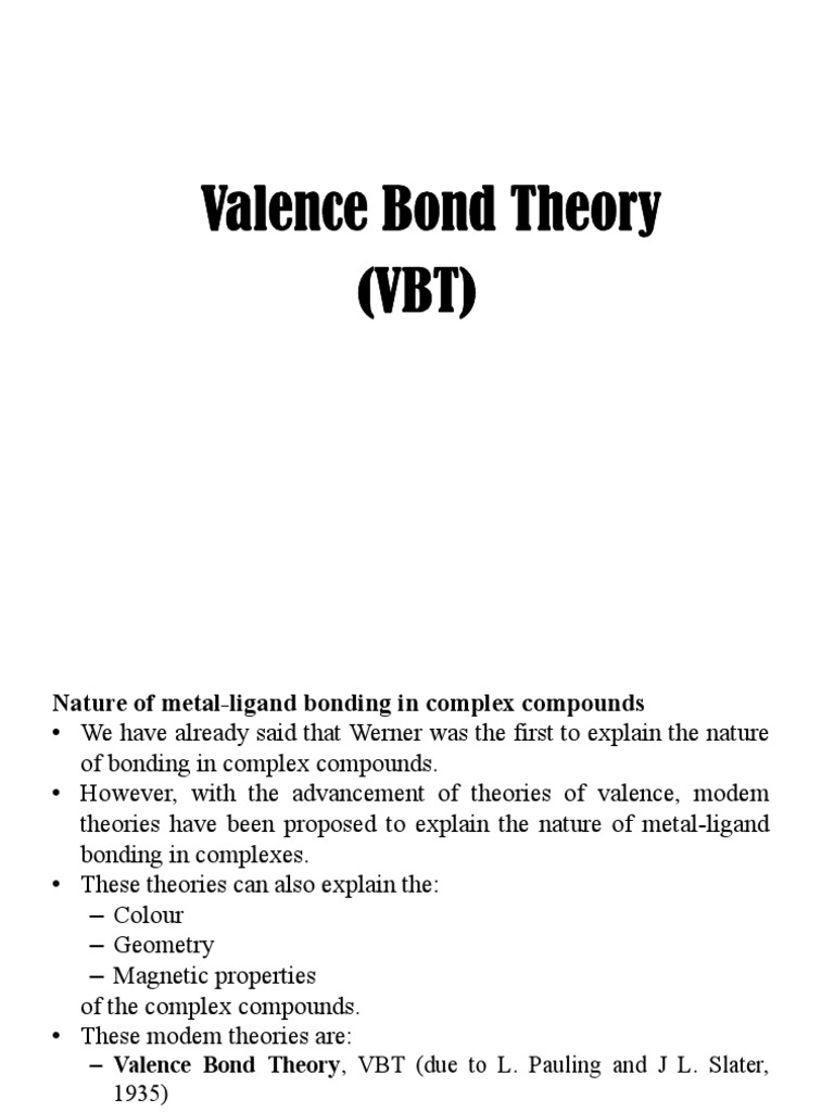 Valence Bond Theory (VBT) | PDF | Coordination Complex | Electron Configuration