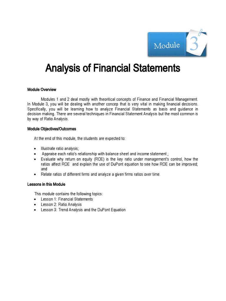 Module 3 Analysis of Financial Statements | PDF | Balance Sheet ...