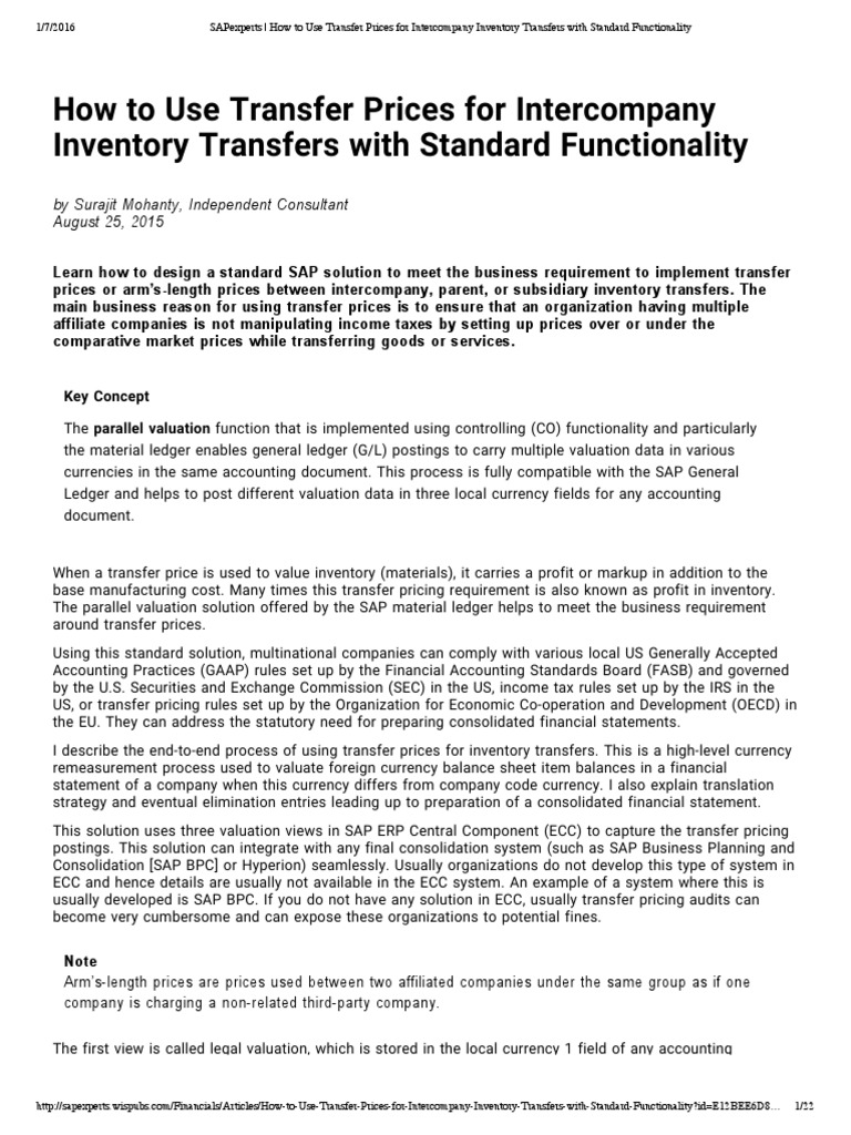 SAPexperts - How To Use Transfer Prices For Intercompany Inventory ...