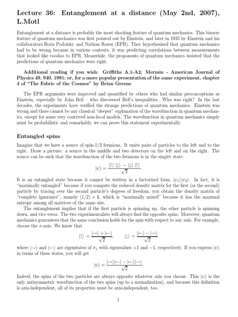 Entan Interpret | PDF | Spin (Physics) | Quantum Entanglement