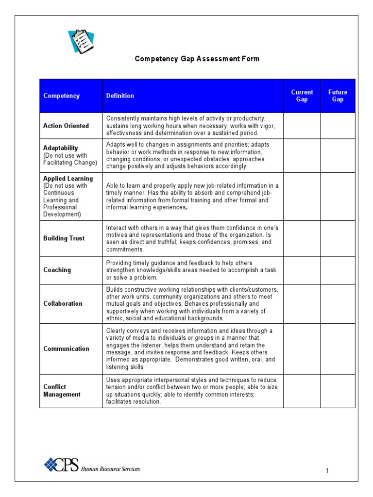 Worksheet Competency Gap Assessment Form (English) | PDF | Competence ...