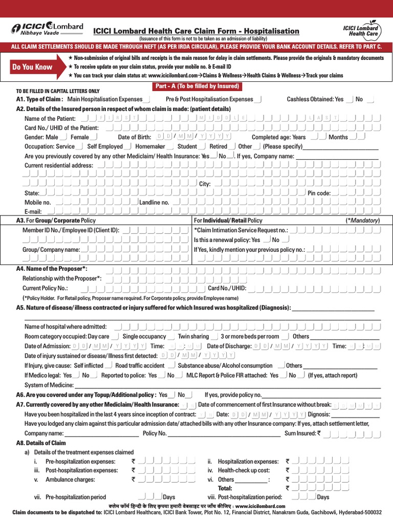 ICICI - Claim Form | PDF | Identity Document | Insurance