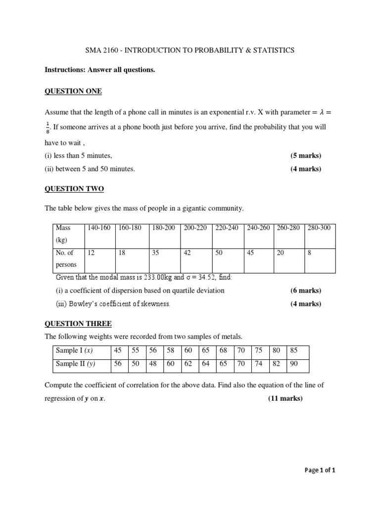 Probability & Stats Exam Prep | PDF