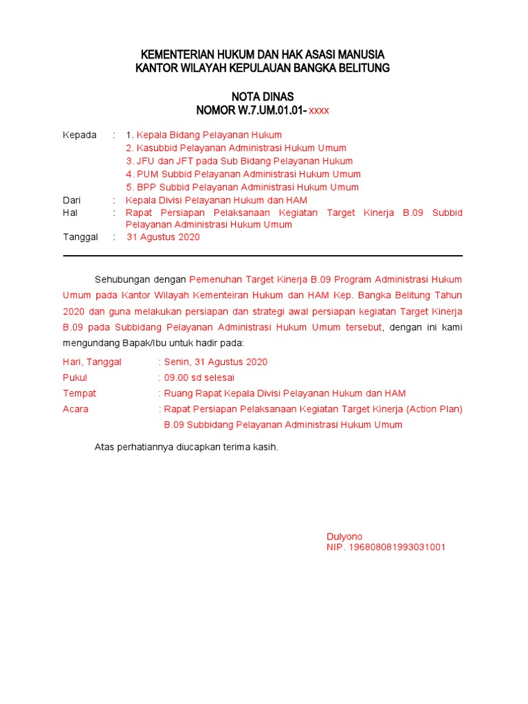 NOTA DINAS Undangan Rapat Persiapan GIAT | PDF