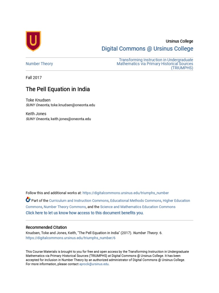 The Pell Equation in India | PDF | Number Theory | Equations