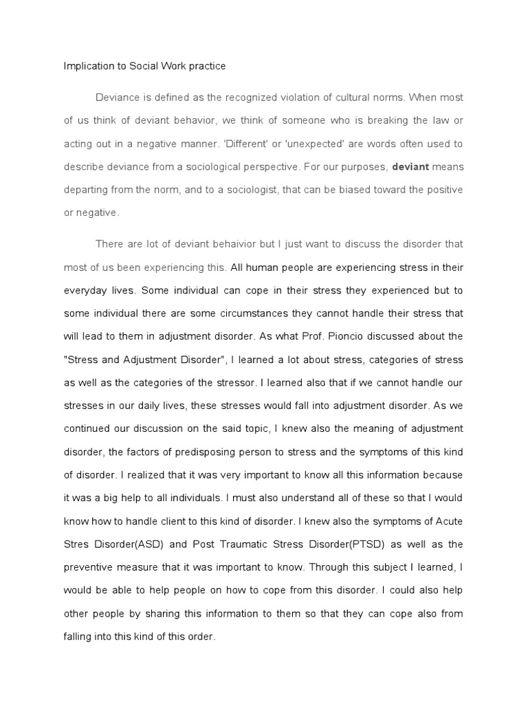 Implication To Social Work Practice | PDF | Deviance (Sociology ...