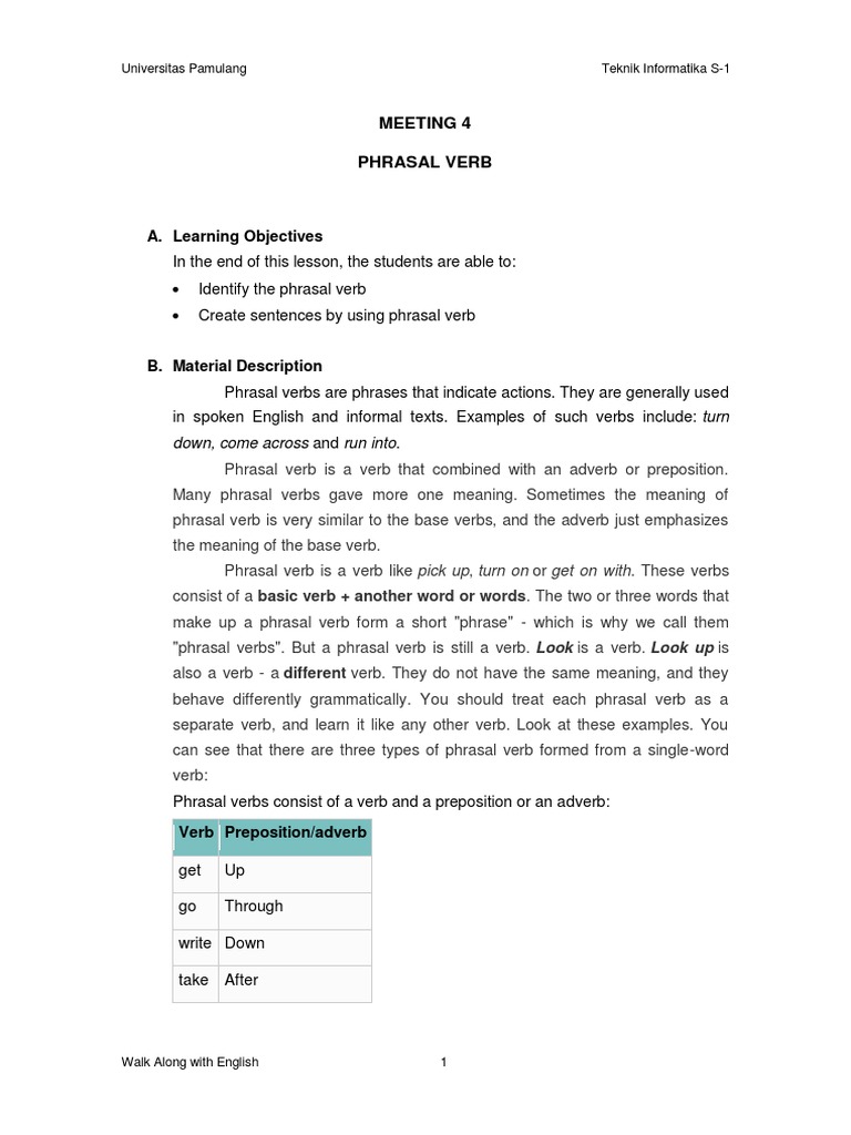 Meeting 4-Phrasal Verb | PDF | Phrase | Verb