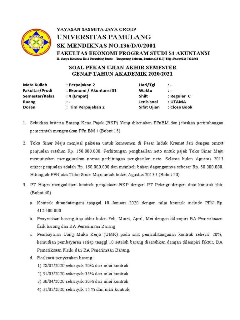 SOAL UAS-PERPAJAKAN-2 - REG C Modul 1 | PDF
